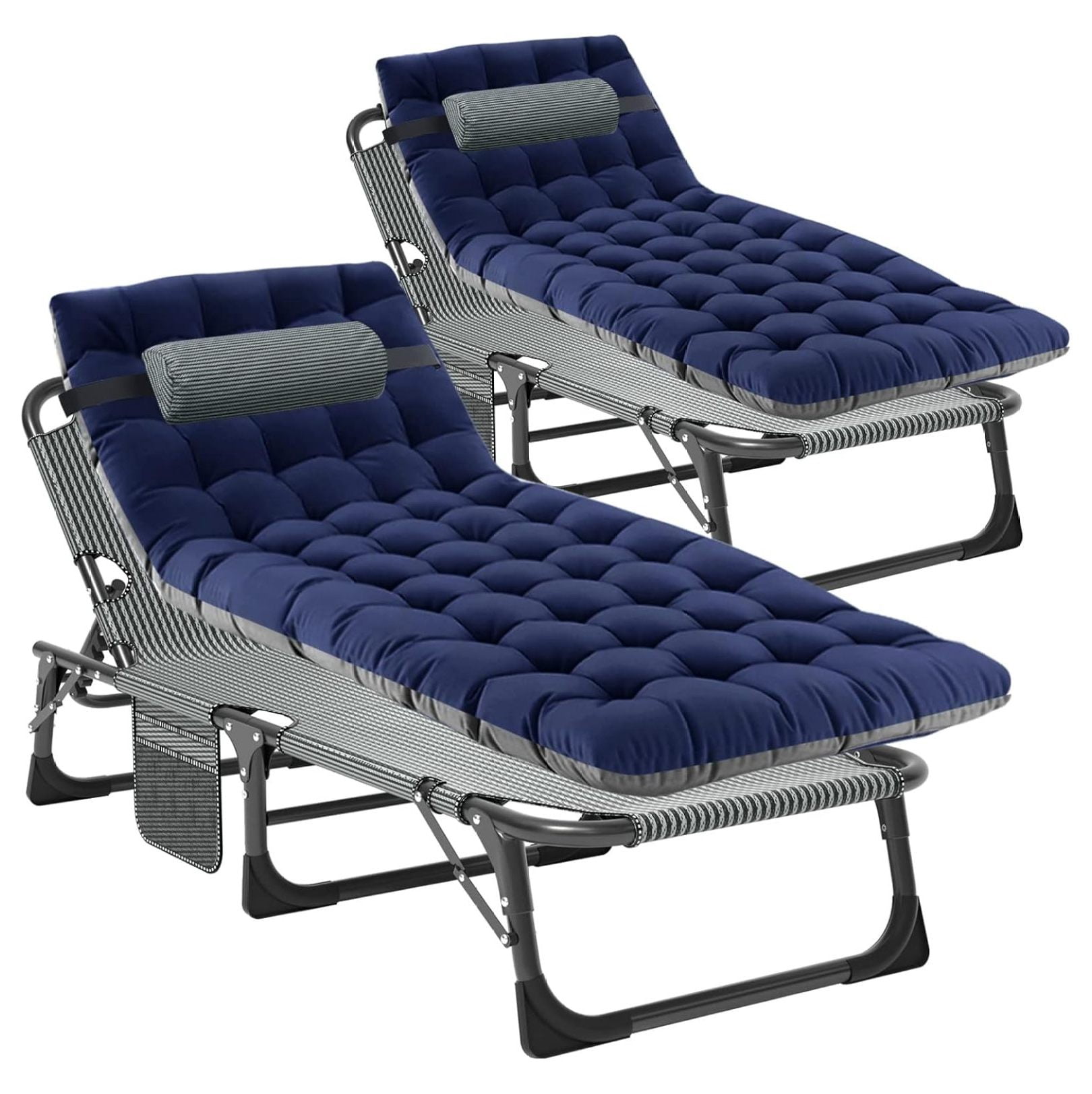 Folding Camping Cots Patio Lounge Chair with Mattress, 4 Position ...
