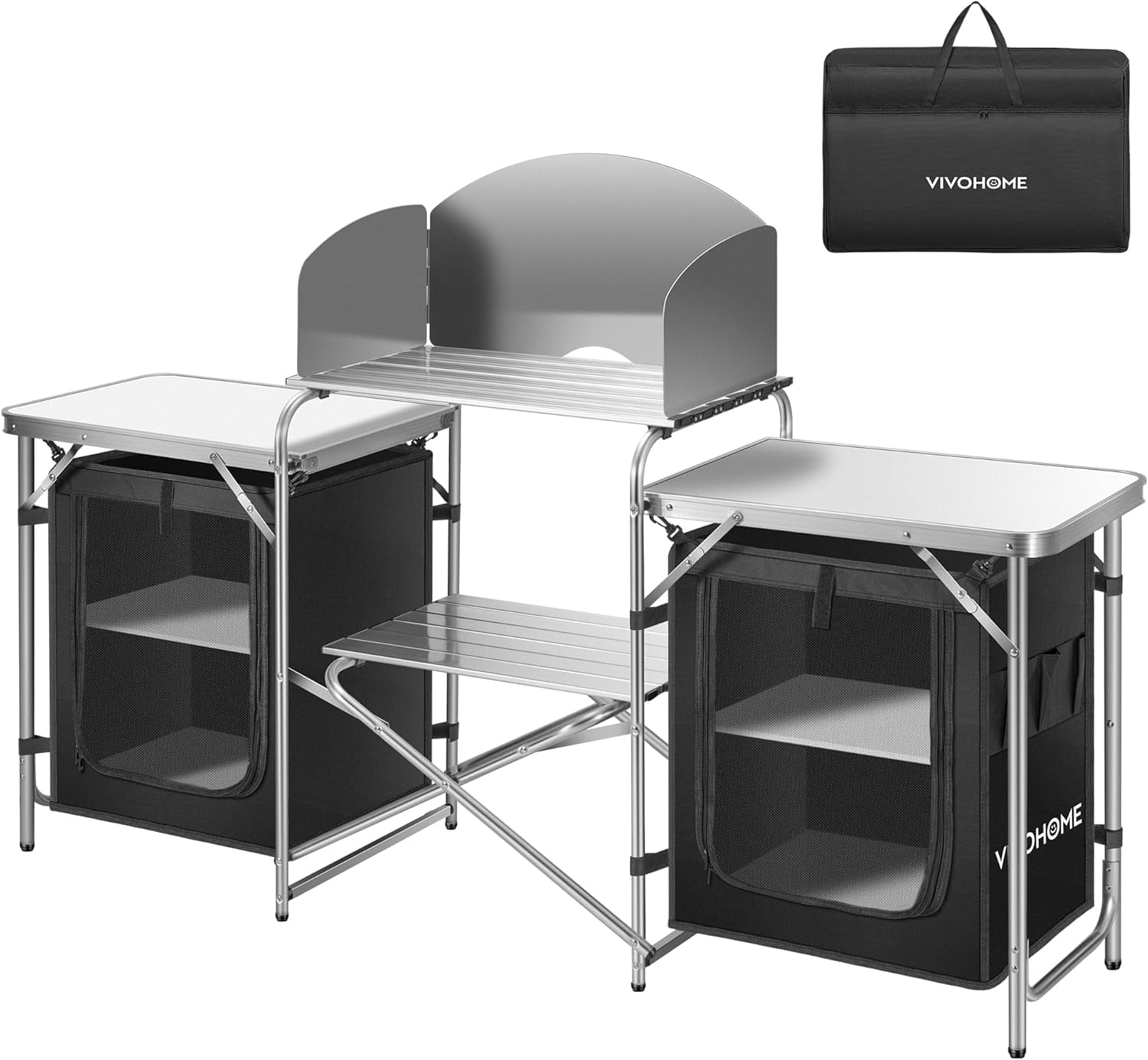 Folding Camping Kitchen Station Table with Storage Organizer, 2 Side ...