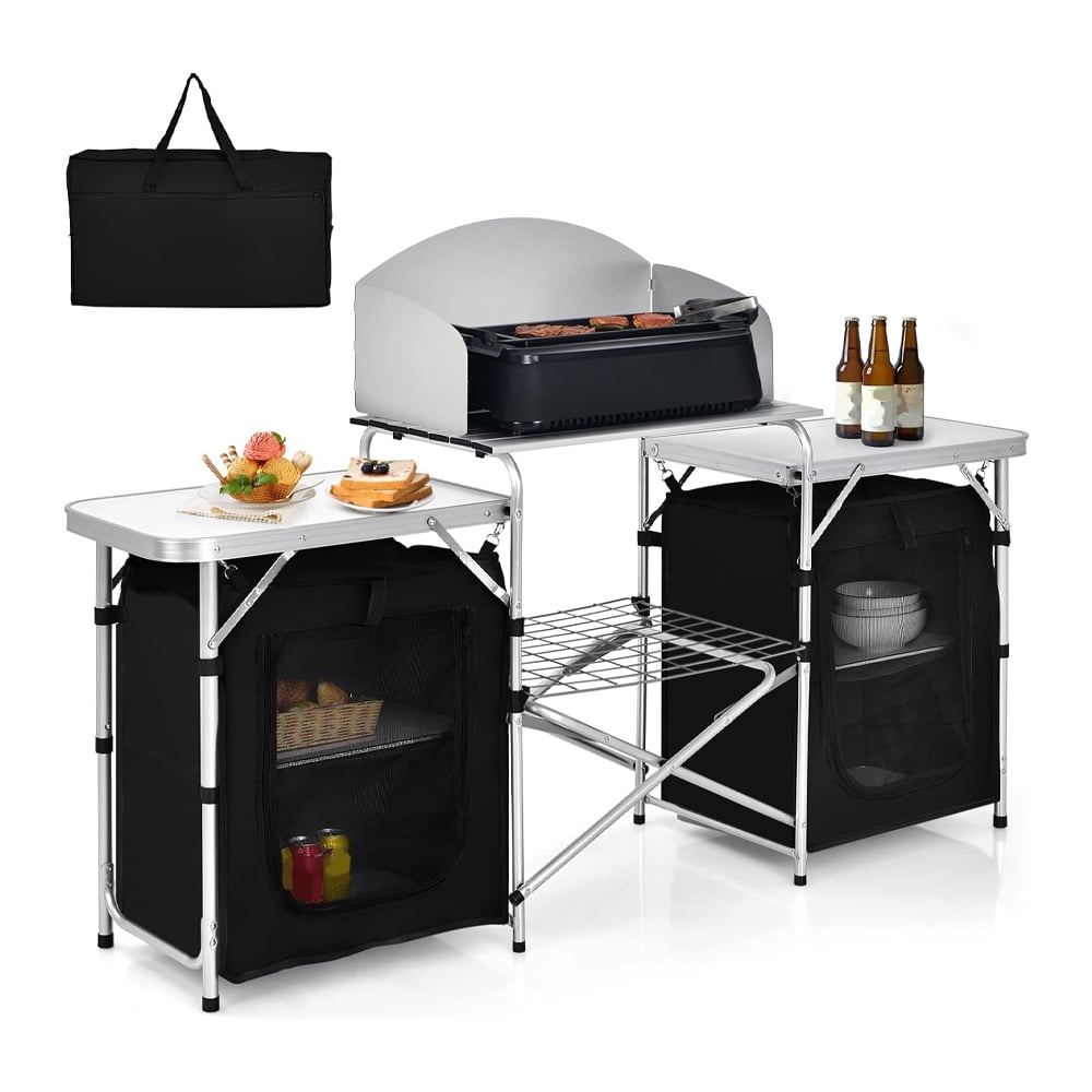 Folding Camping Kitchen Table, Aluminum Portable Outdoor Cooking Table ...