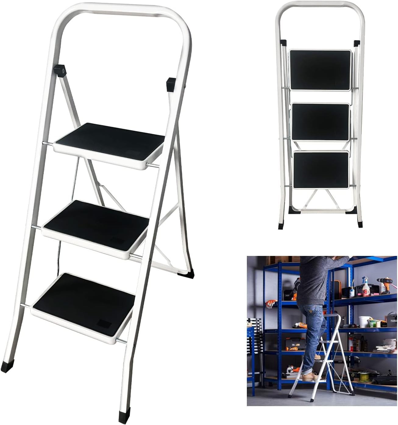 Folding Camping Step Ladder 3 Step Stool Mini Folding Caravan Steps ...