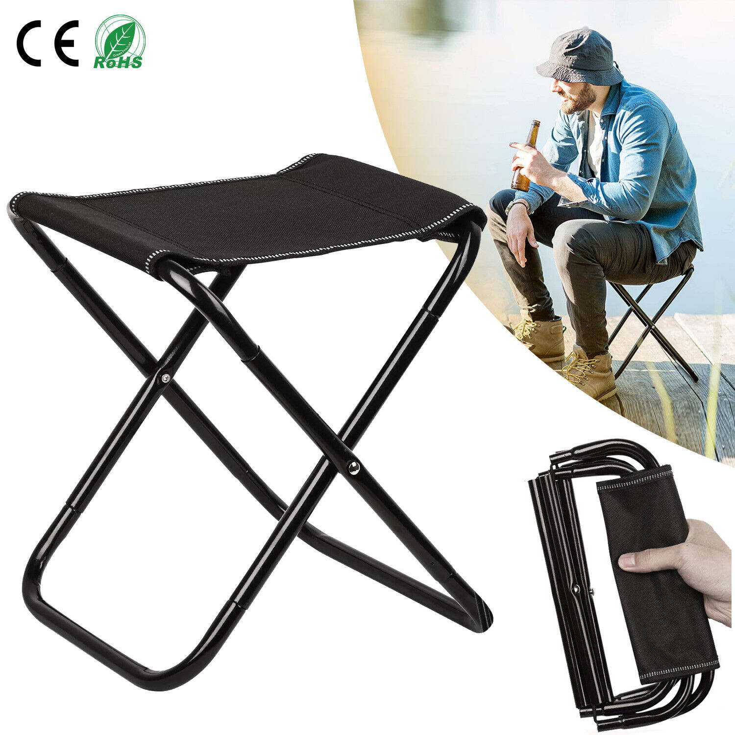 Folding Camping Stool w/ Carry Bag Collapsible Footstool for Hiking ...
