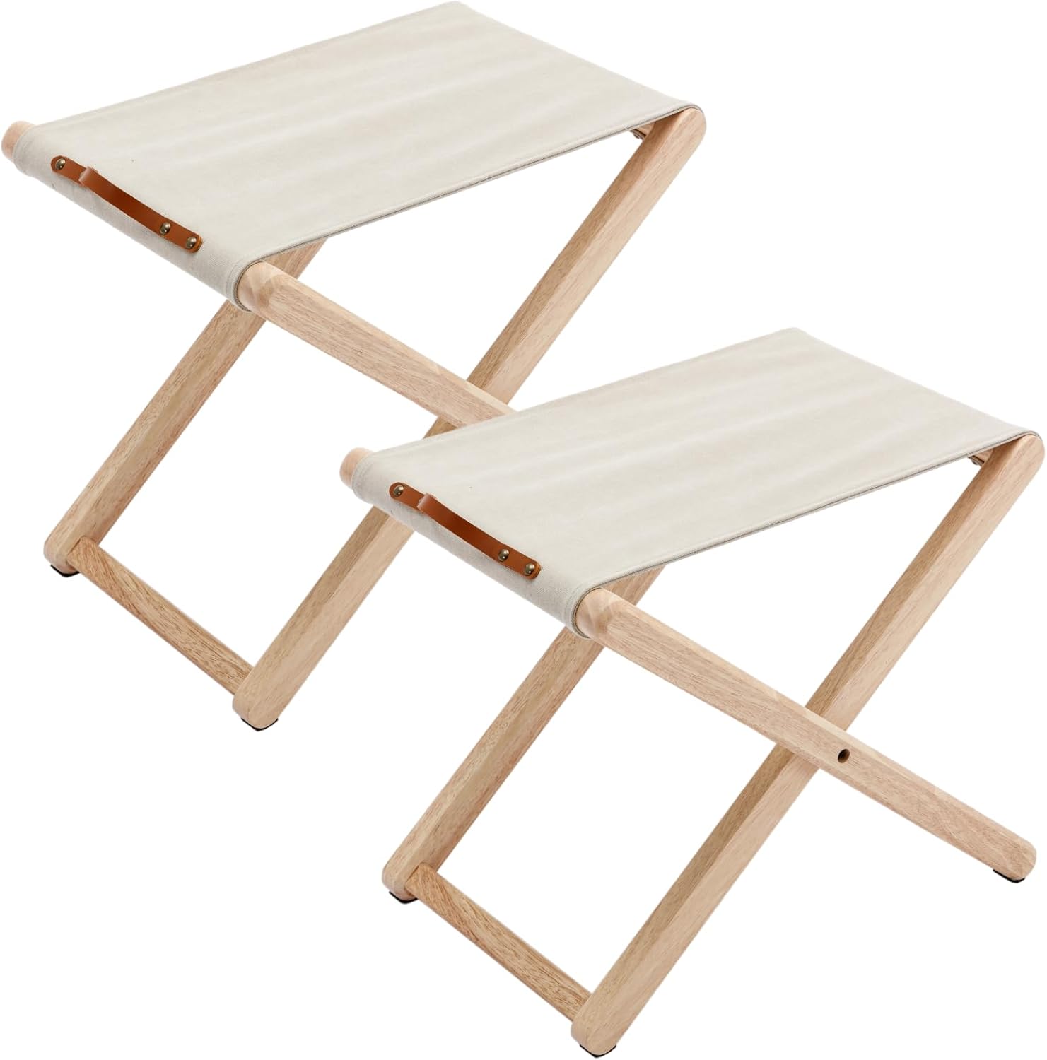 Folding Camping Stools Set of 2, Canvas Folding Stool with Wood Legs ...