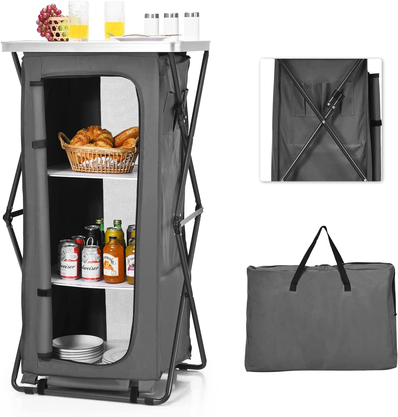Folding Camping Storage Cabinet, Pop Up Outdoor Camping Kitchen Station ...