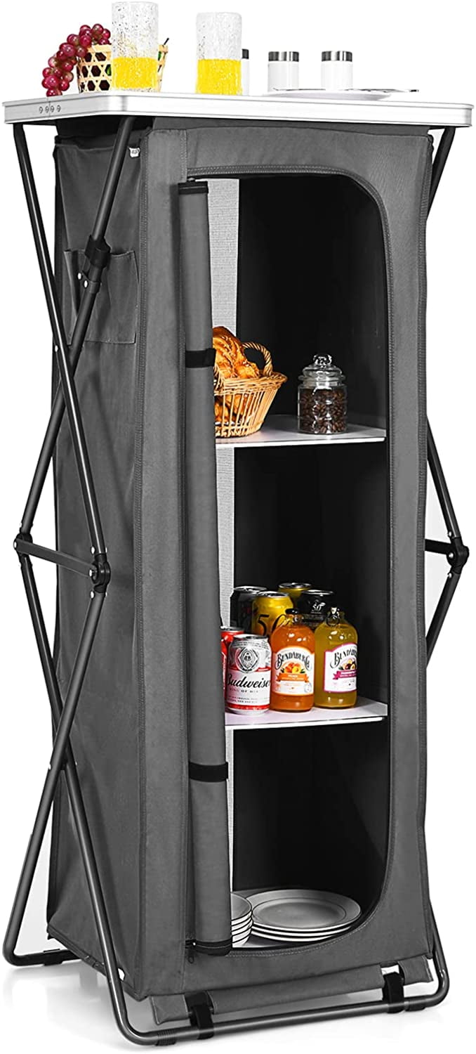 Folding Camping Storage Cabinet, Pop Up Outdoor Camping Kitchen Station ...