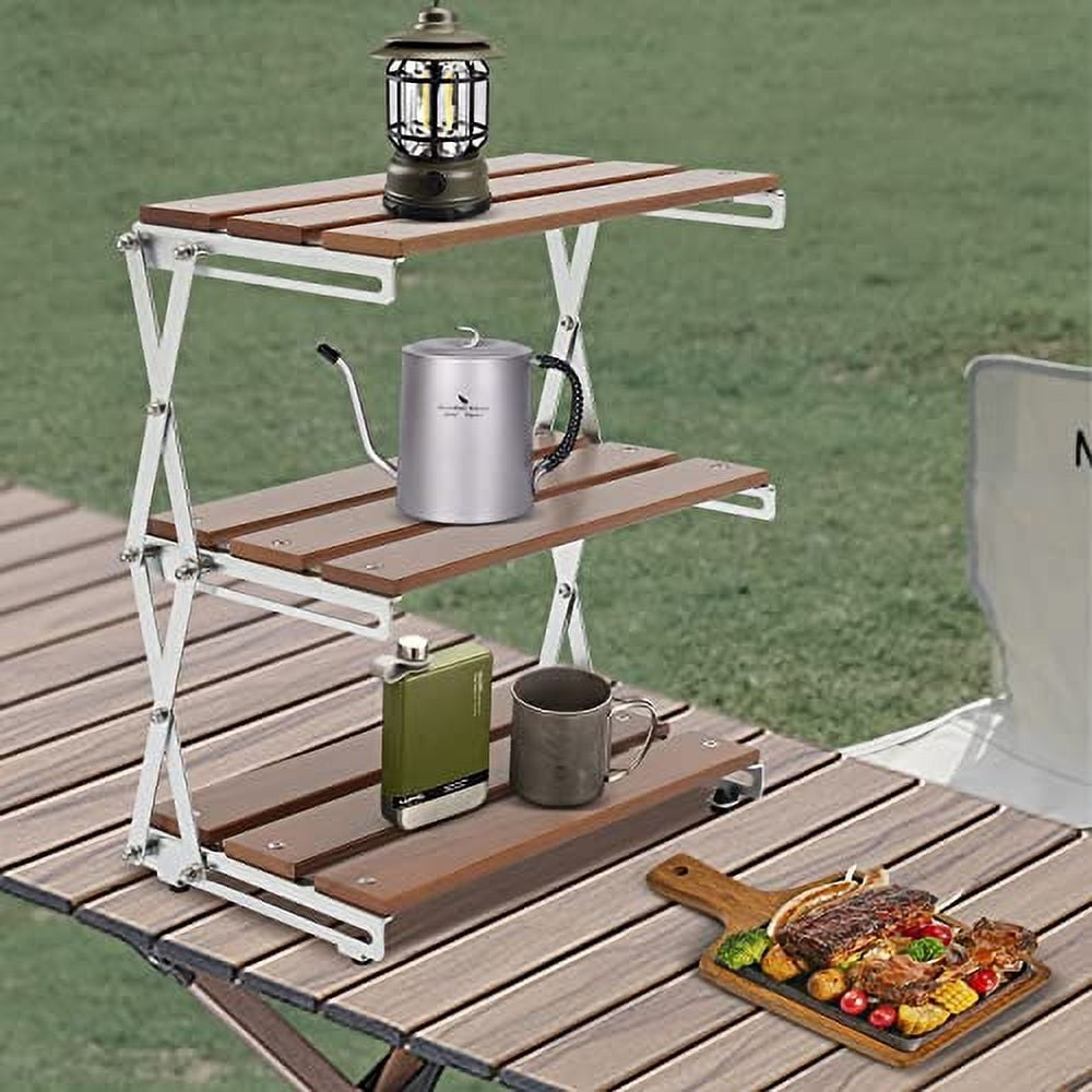 Folding Camping Storage Rack, Portable Picnic Table 3-Tier Desktop ...