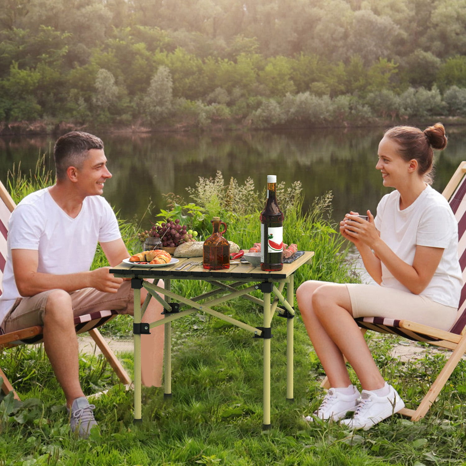 Folding Camping Table - 2-3 Person, Portable Carbon Steel with Heavy ...