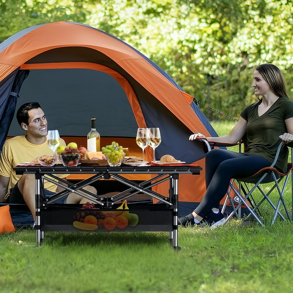 Folding Camping Table, 2 Adjustable Height Portable Roll-up Picnic ...