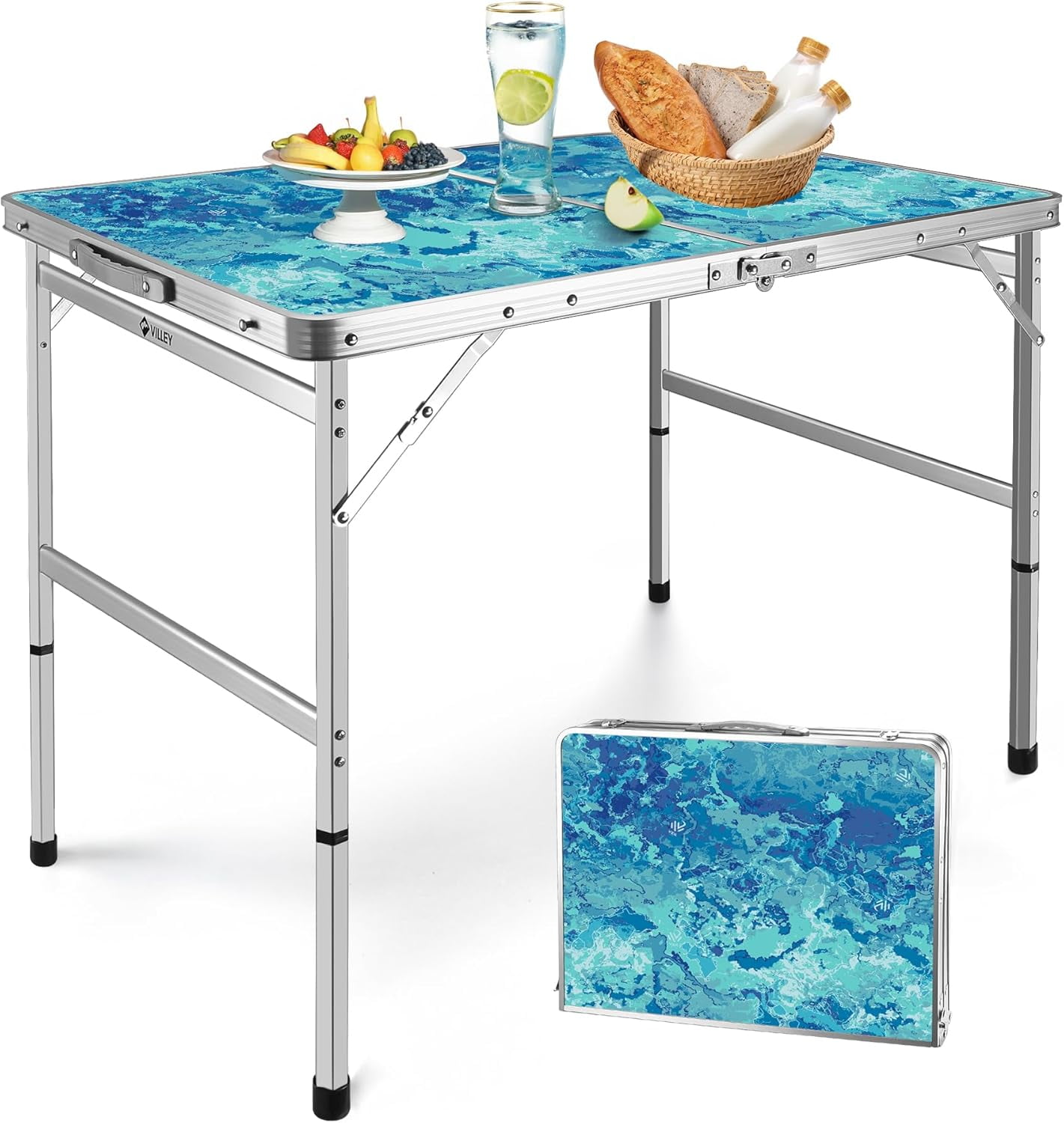 Folding Camping Table 3FT, Adjustable Height Portable Aluminum Table ...