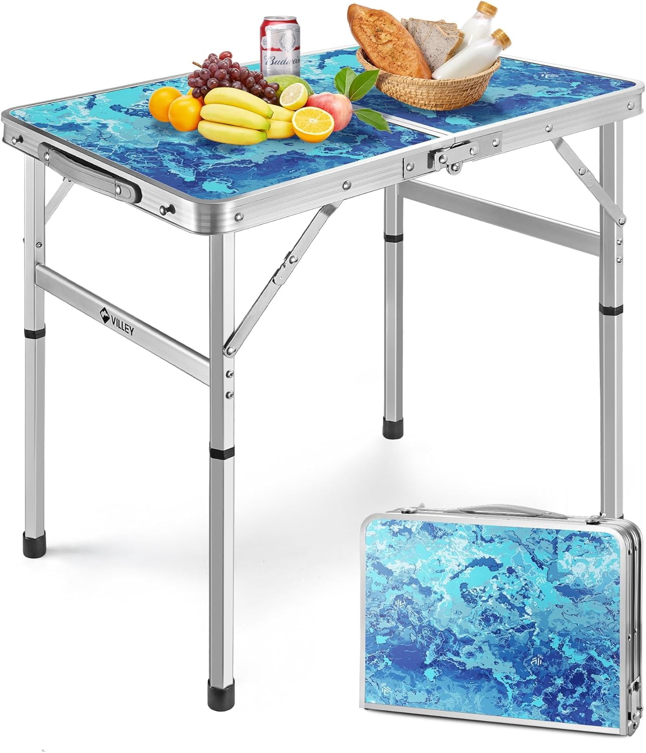 Folding Camping Table 3FT, Adjustable Height Portable Aluminum Table ...