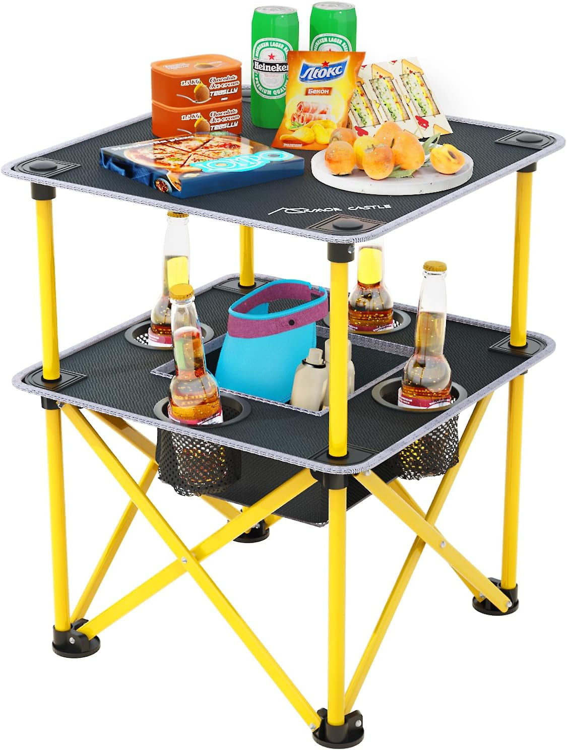 Folding Camping Table with 4 Cup Holders, Lightweight Portable Beach ...