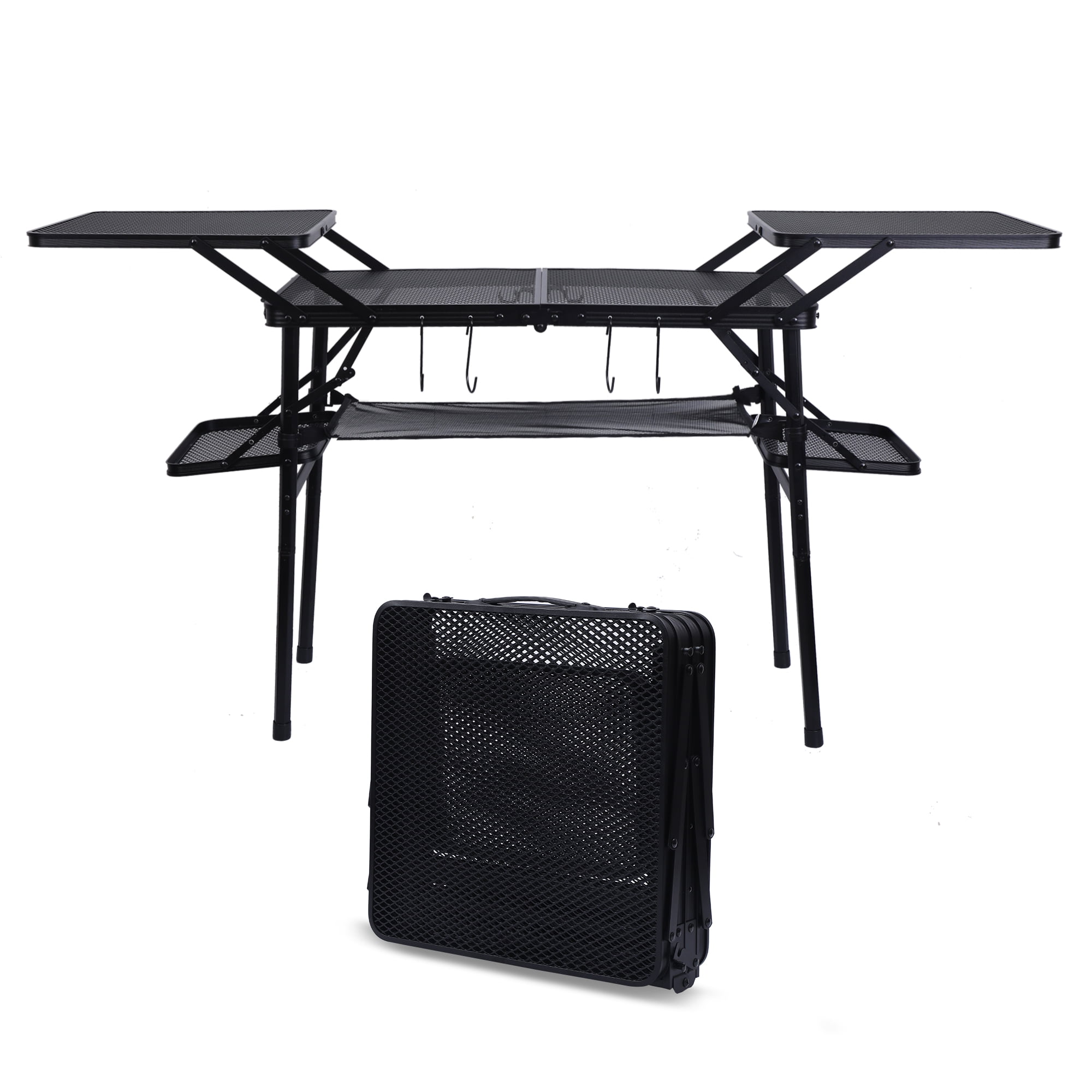 Folding Camping Table with 4 Side Tables, Portable Outdoor Grill Table ...