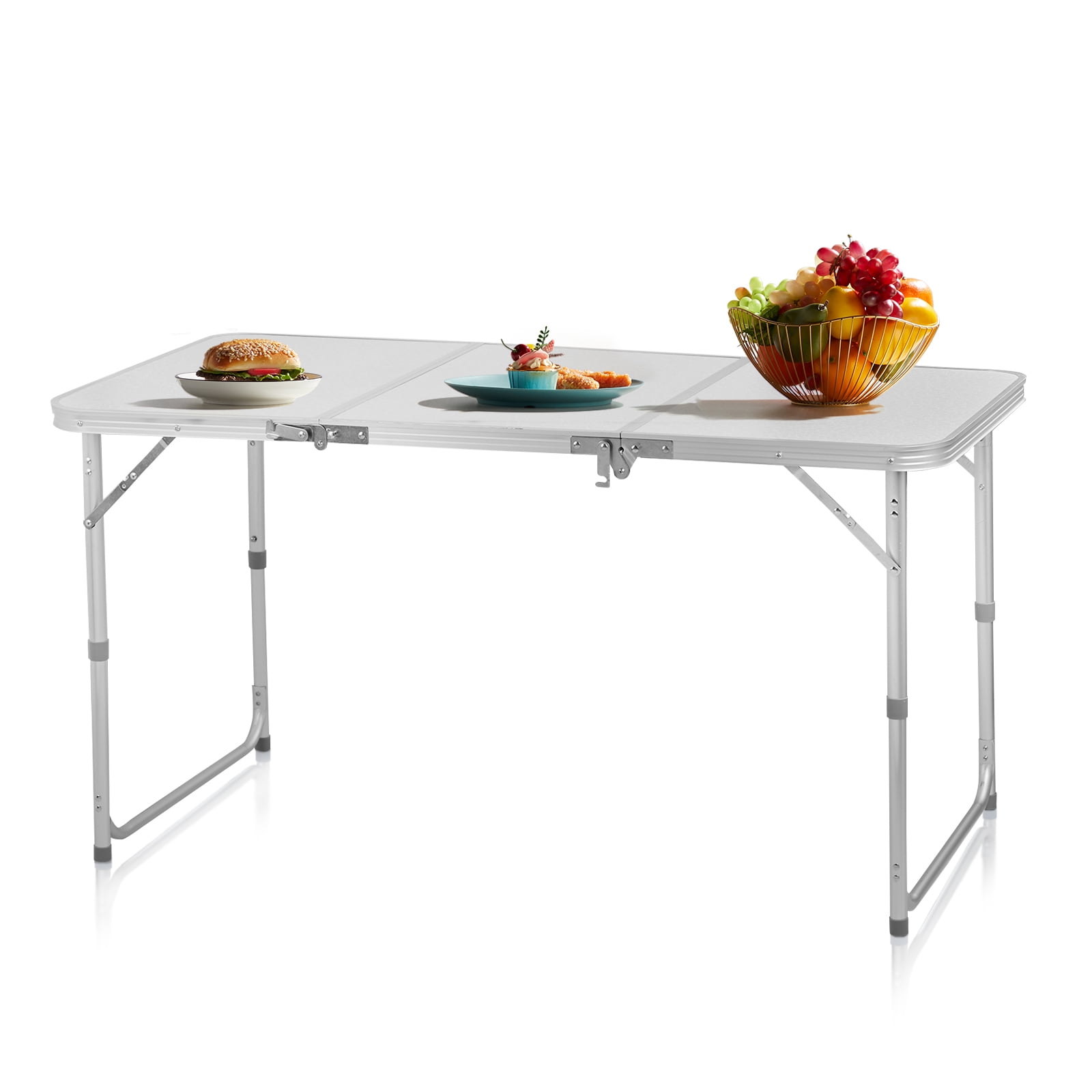 Folding Camping Table, 4FT Aluminum Table Height Adjustable Picnic ...