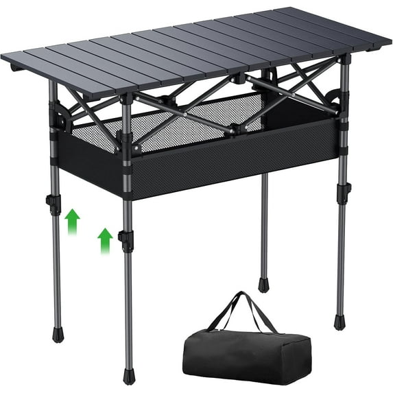 Folding Camping Table, Adjustable Height Portable Roll-up Picnic Table ...