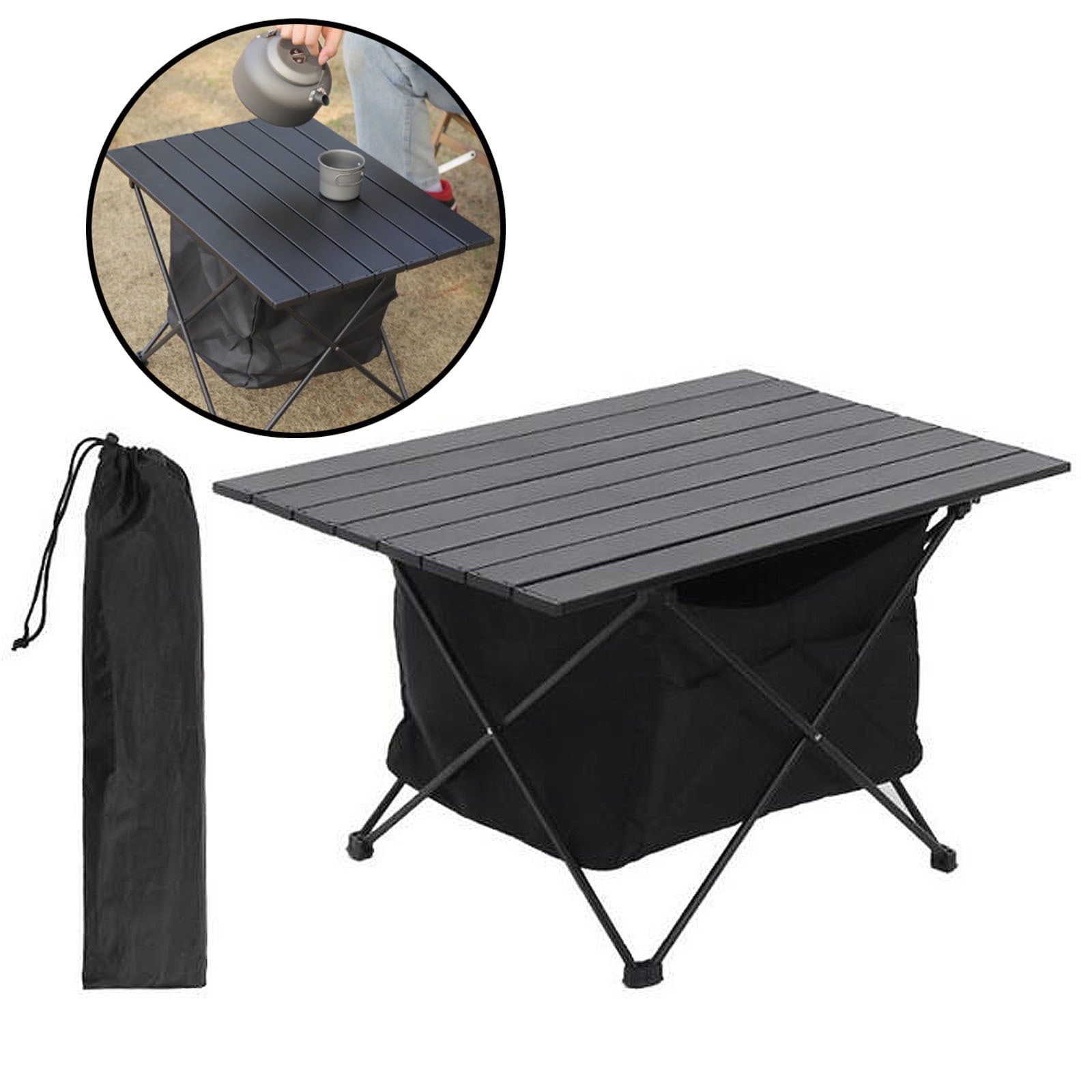Folding Camping Table Portable Aluminum Outdoor Table with Storage ...