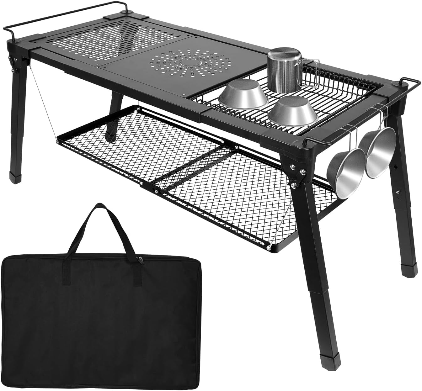 Folding Camping Table Portable, Metal Outdoor Grill Table Sturdy ...