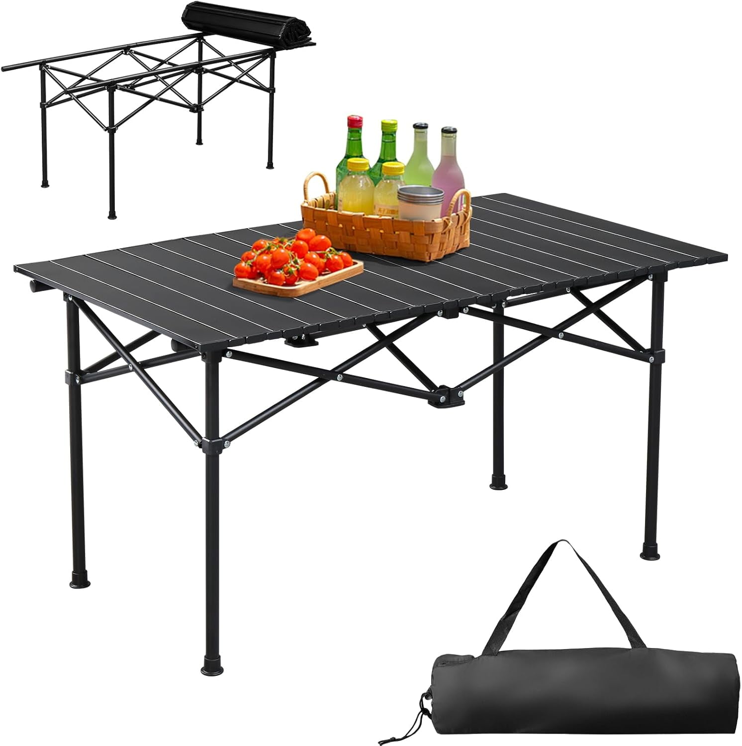 Folding Camping Table, Portable Picnic Table, Aluminum Roll Up Camping ...