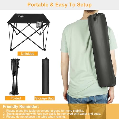 Folding Camping Table, PortableSmall Folding Camp Side Table with 2 Cup ...