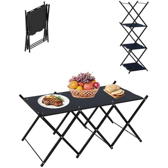 Folding Camping Table & Shelf, 2-in-1 Portable Aluminum Picnic Table ...