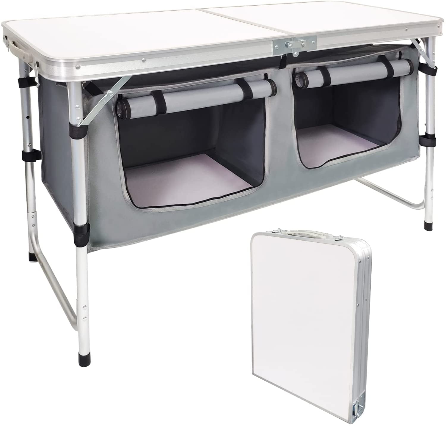 Folding Camping Table with Storage Aluminum Lightweight Camp Table ...