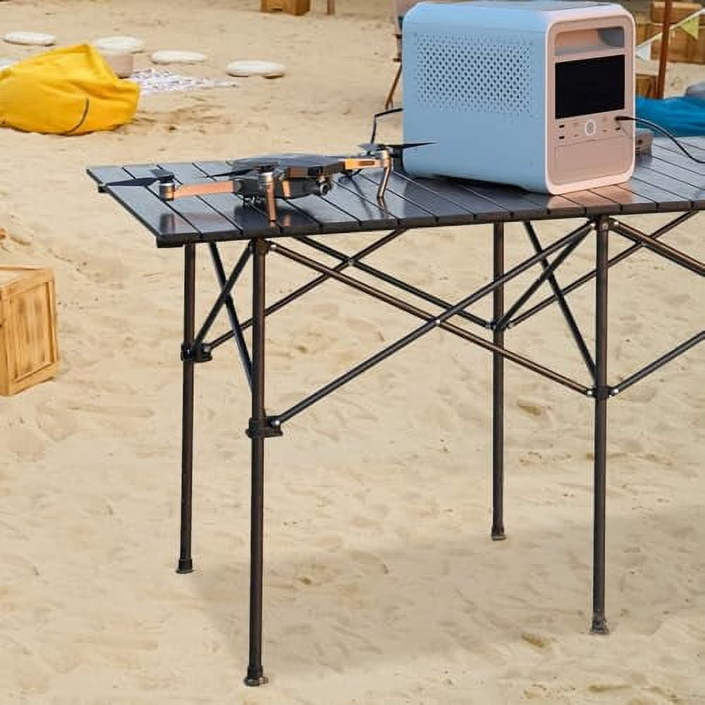 Folding Camping Table with Storage Basket, Portable Picnic Table with ...