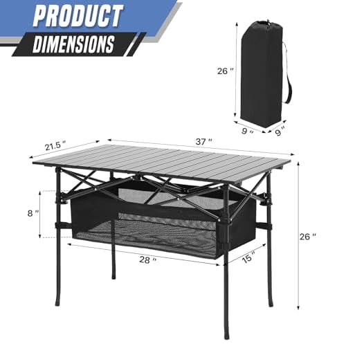 Folding Camping Table with Storage Basket, Portable Picnic Table with ...