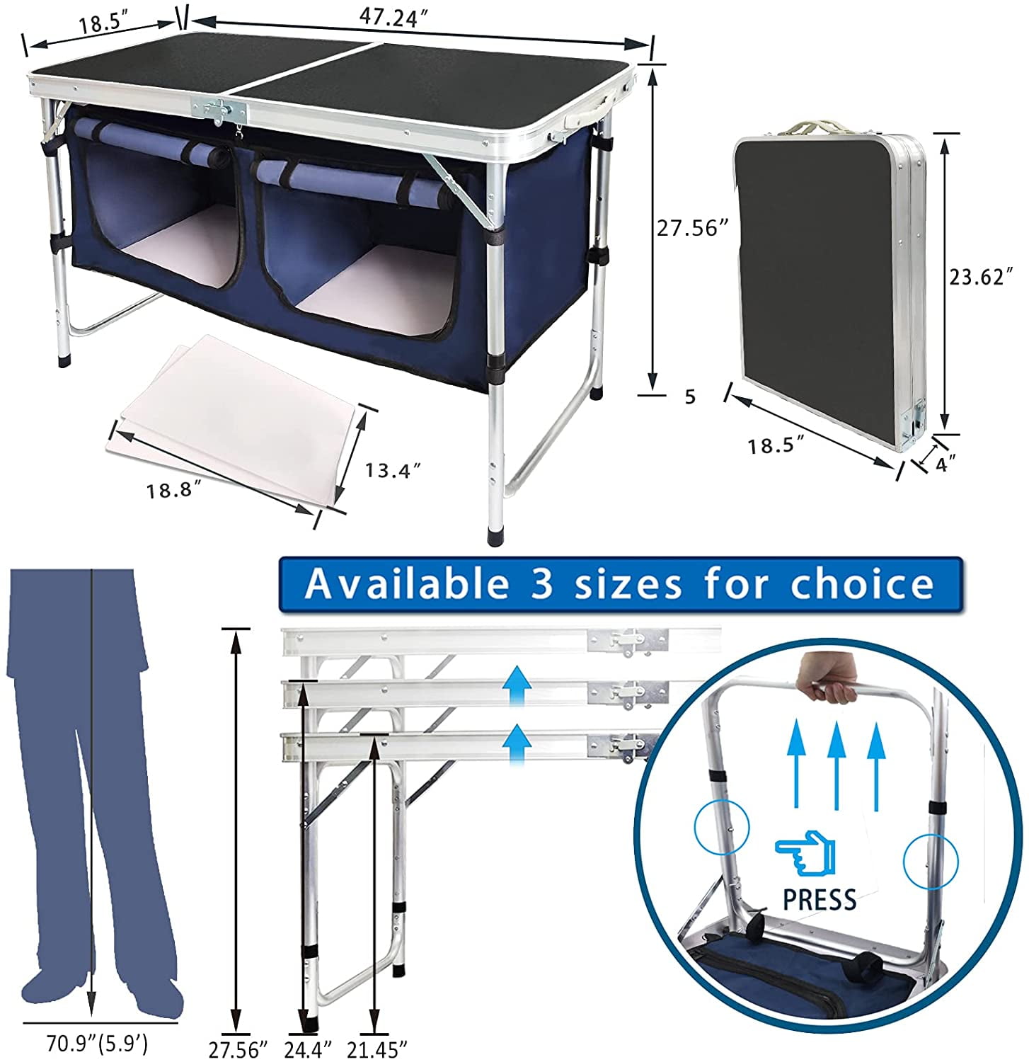 Folding Camping Table with Storage Compartment Aluminum Lightweight ...