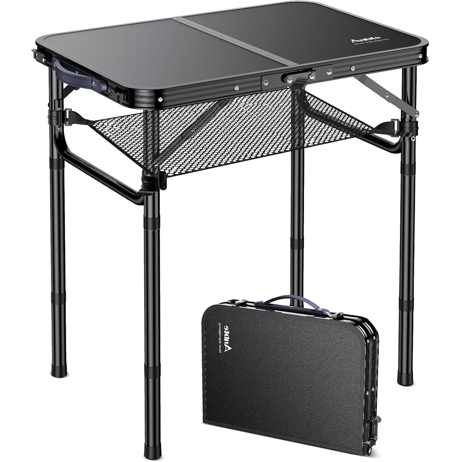 Folding Camping Table with Storage Net, Pure Black Aluminum 2ft Picnic ...