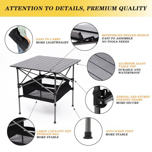 Folding Camping Table - Ultra-Lightweight Aluminum Foldable Table for Tailgating or Camp Site ...