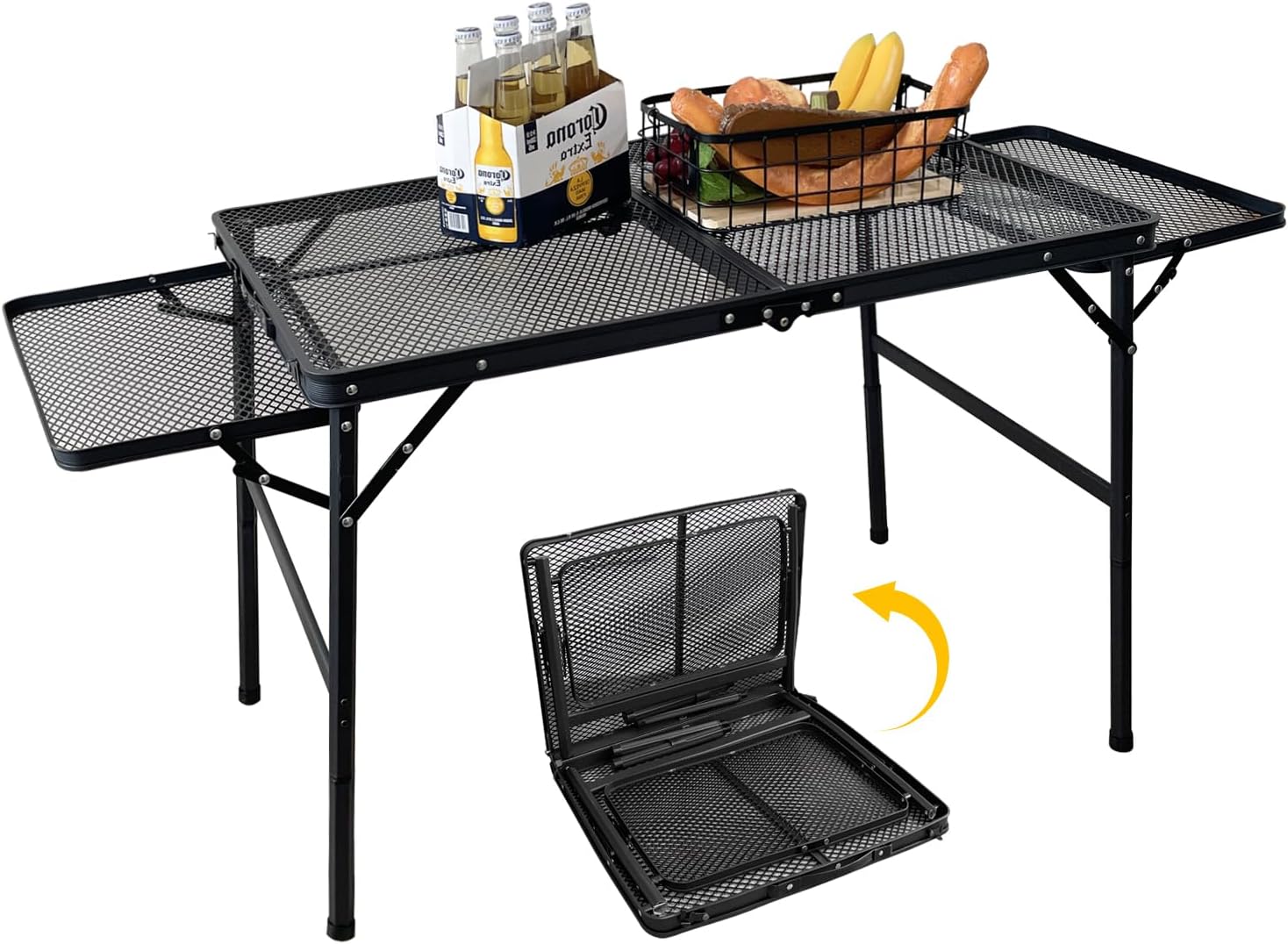 Folding Camping Table with Mesh Bag, Adjustable Height Grill Table for ...