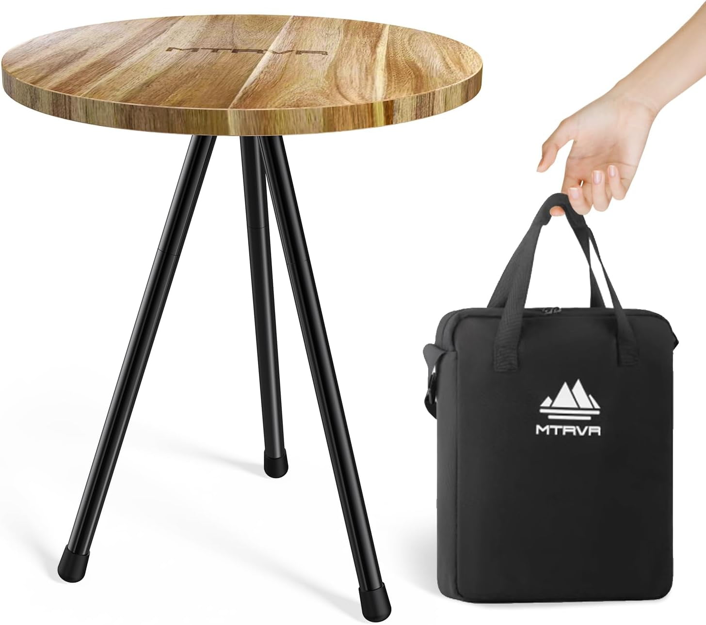 Folding Camping Wood Table, Small Portable Adjustable Camp Table with Storage Bag, Fold Up ...