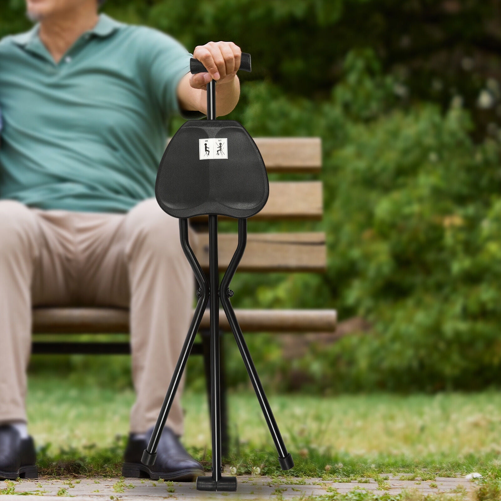 Folding Cane With Seat Large Capacity Lightweight Crutch Chair Aid ...