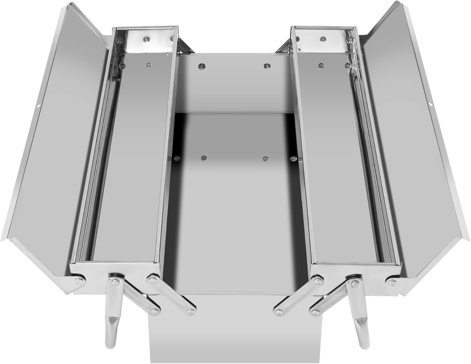 Folding Cantilever Tool Box Portable 2-Tier Tool Organizer Stainless ...