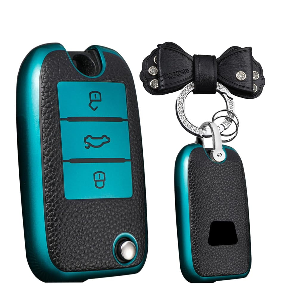 Folding Car Key Fob Cover with Keychain Leather Car Smart Key Fob ...