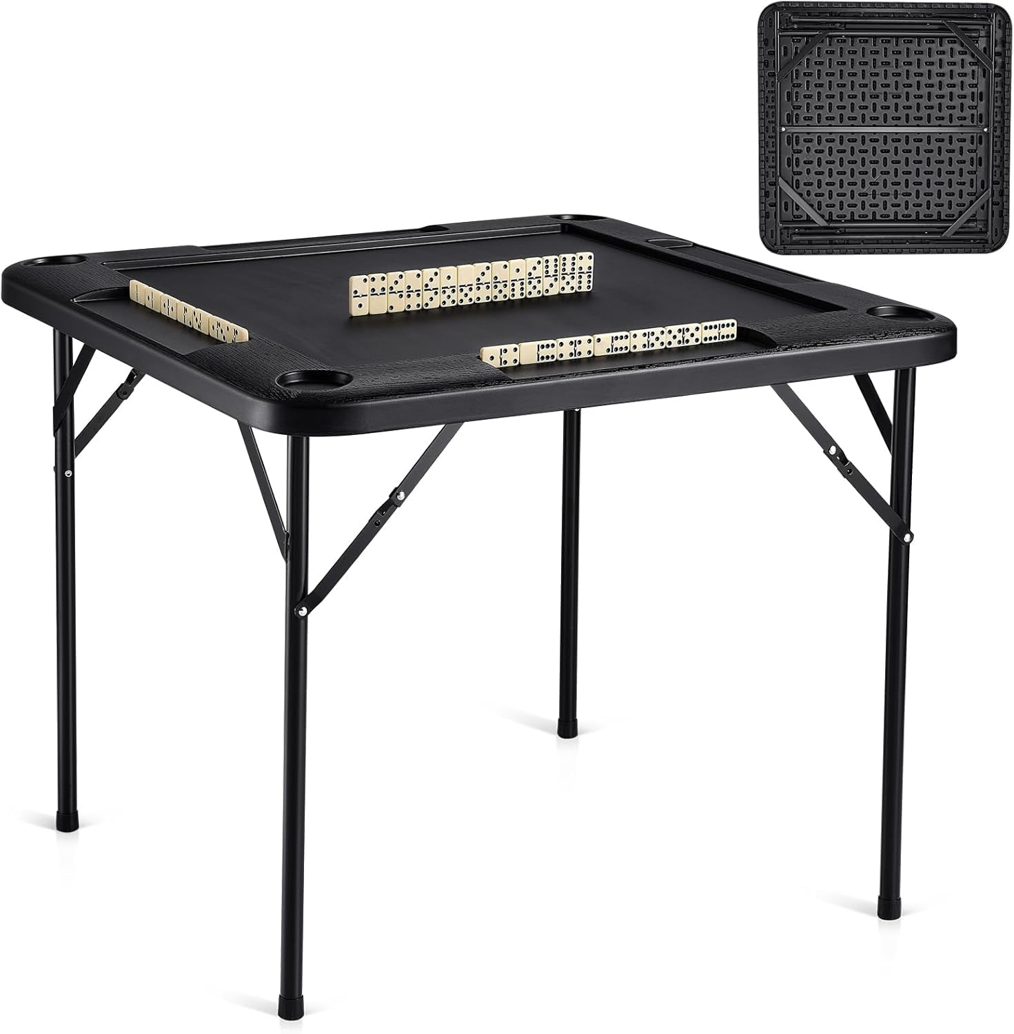 Folding Card Table, 4 Player Portable with 4 Cup Holders & Chip Trays ...