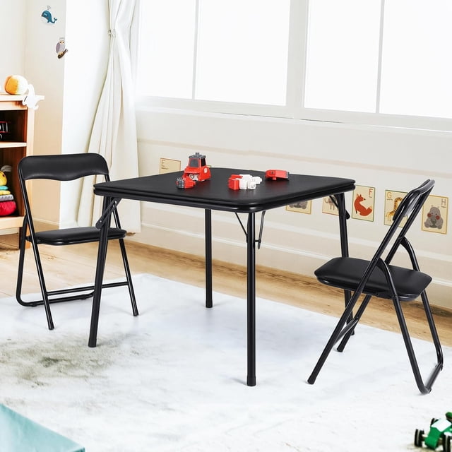 Folding Card Table and Chair Set of 3, Upholstered Foldable Table and ...