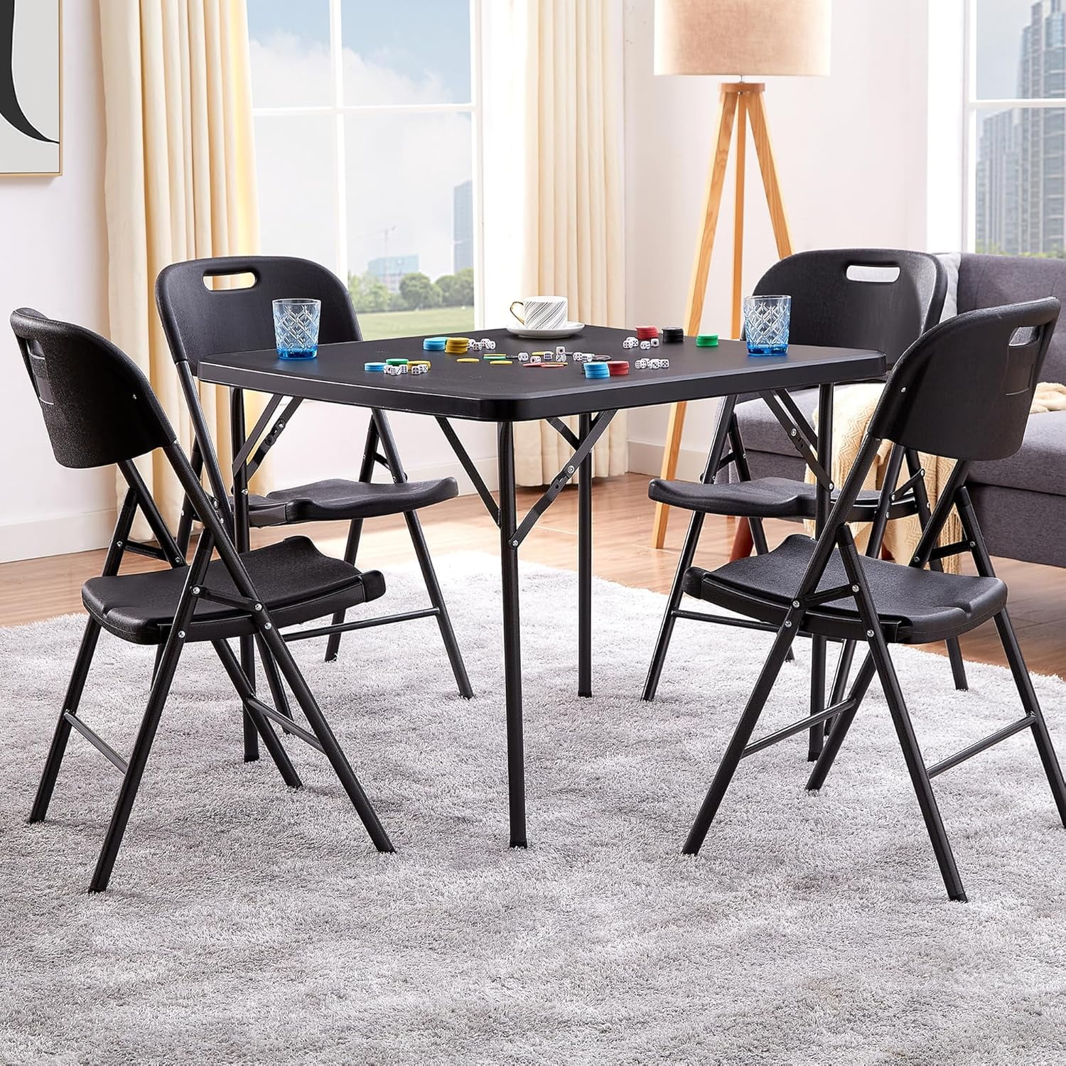 Folding Card Table Square and Chairs Set, Collapsible Legs & Portable ...
