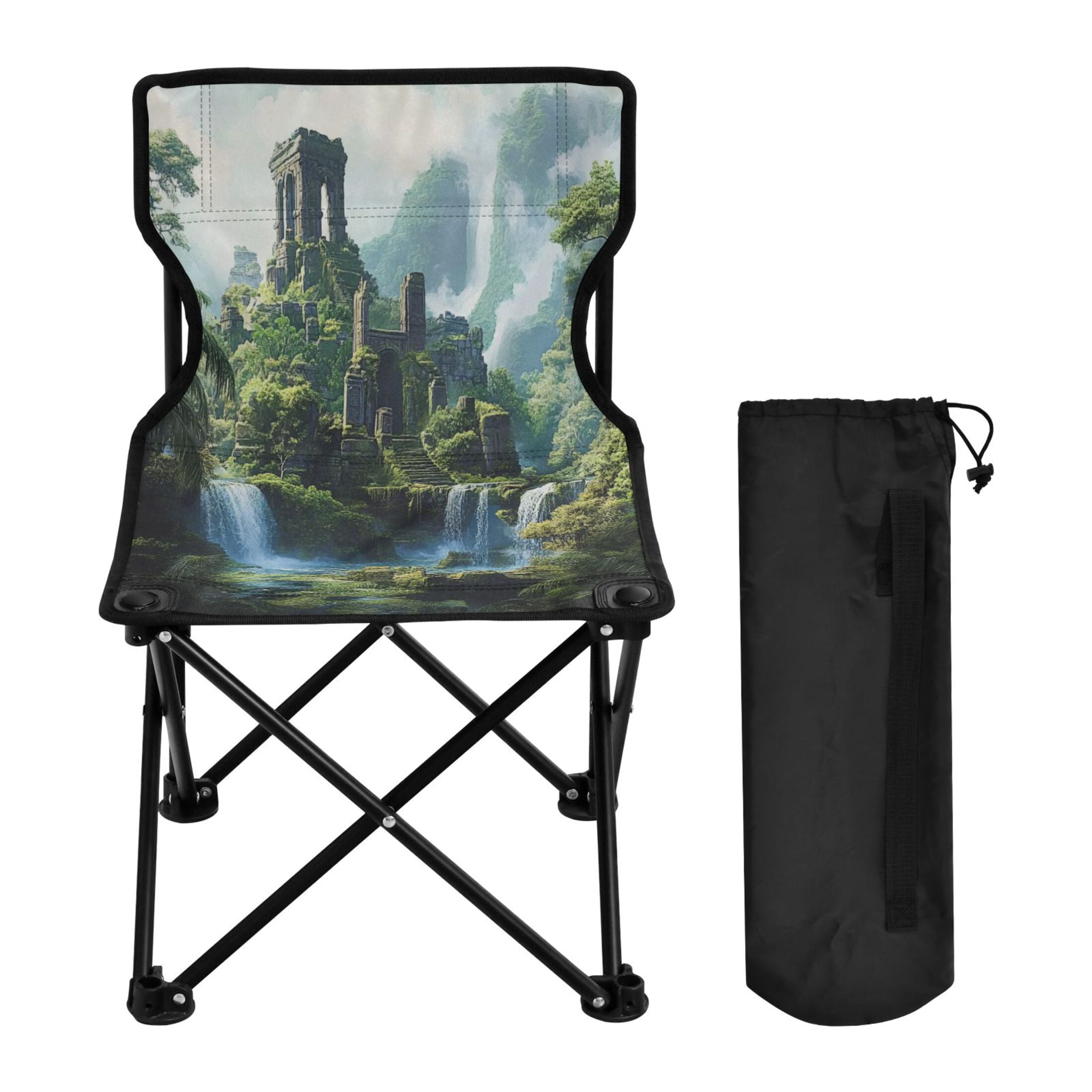 Folding Chair 220lb Capacity Ancient Ruins and Waterfalls Camping ...