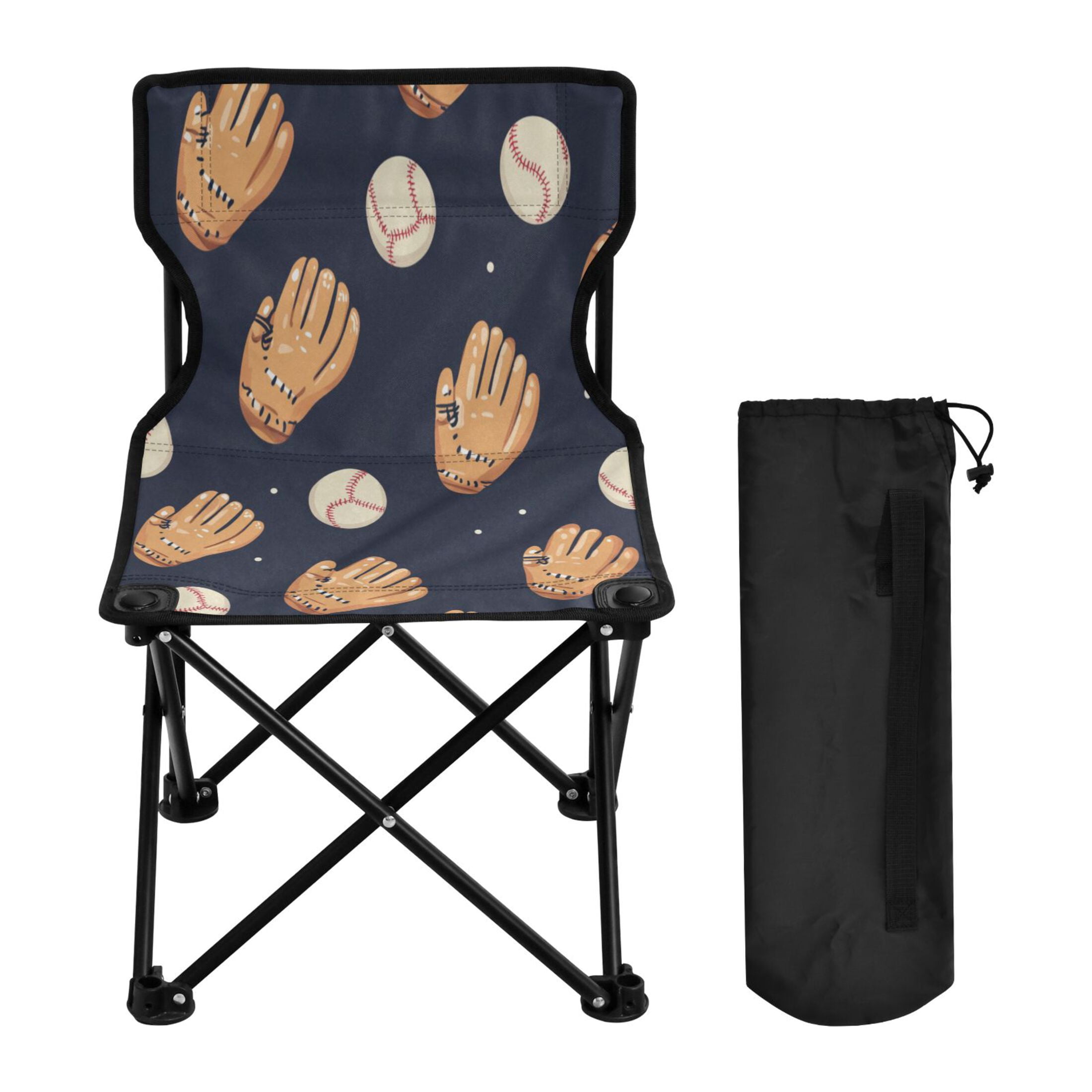 Folding Chair 220lb Capacity Baseball Gloves and Balls Pattern Camping ...