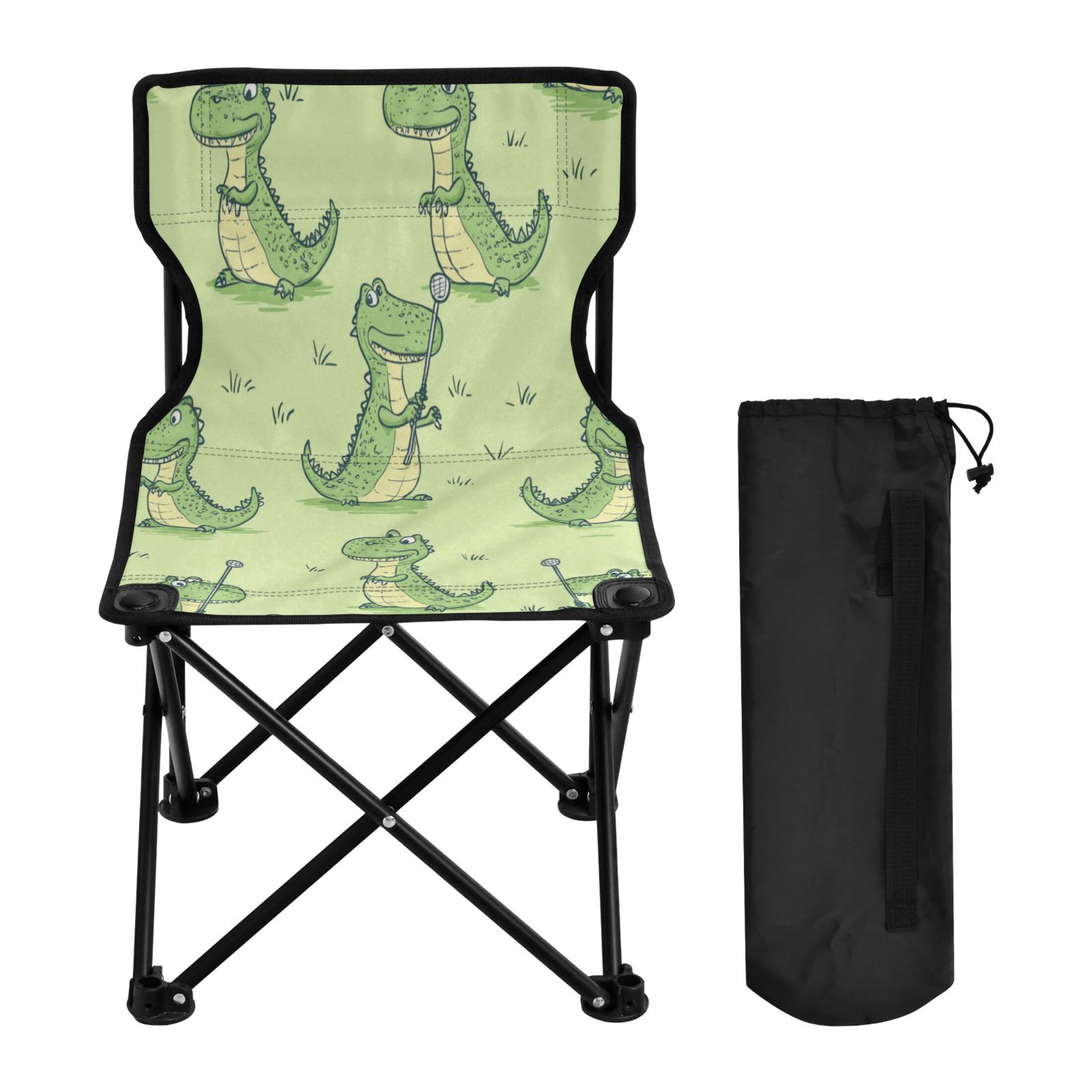 Folding Chair 220lb Capacity Cartoon Alligators Playing Golf Camping ...