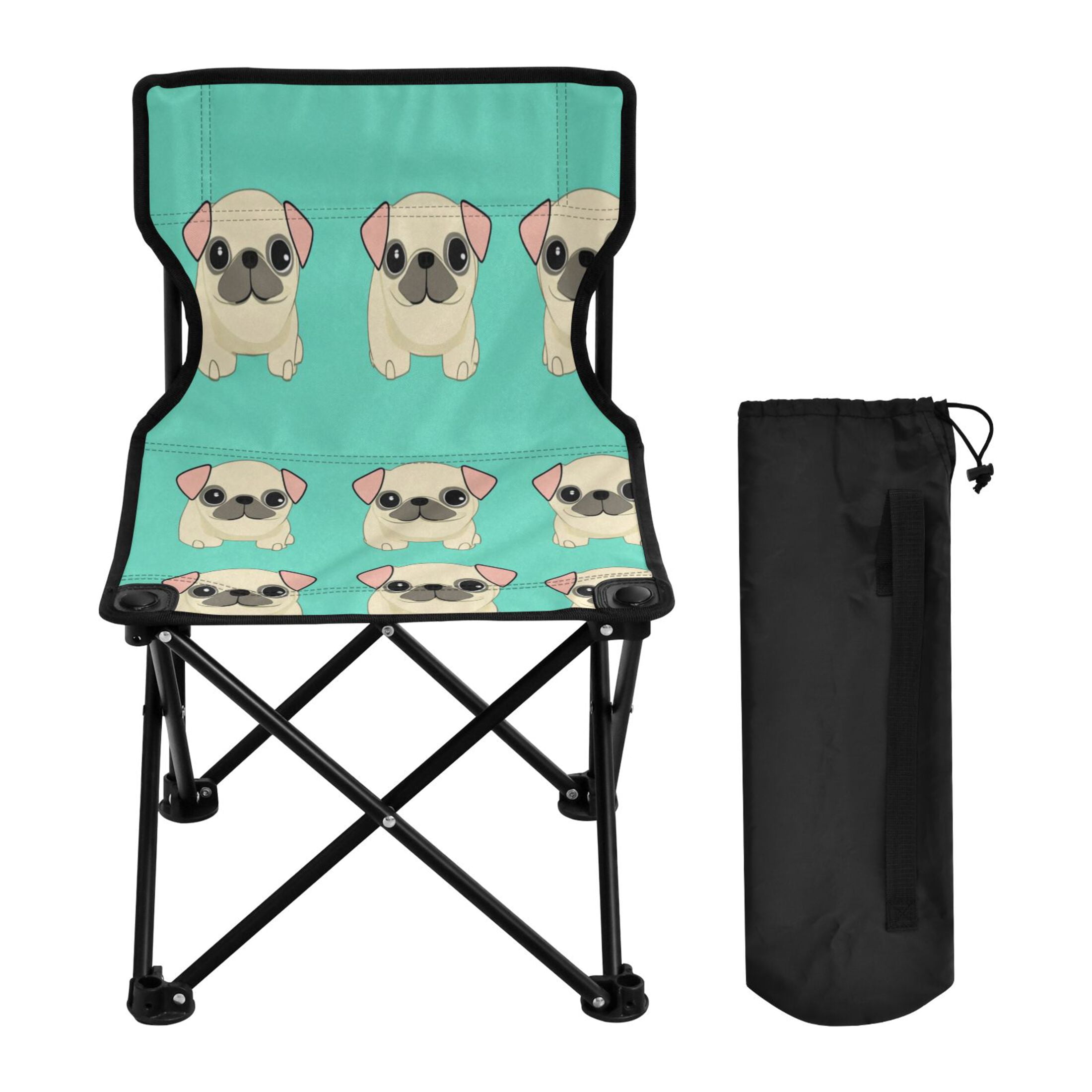Folding Chair 220lb Capacity Cute Cartoon-style Beige Pugs Camping ...