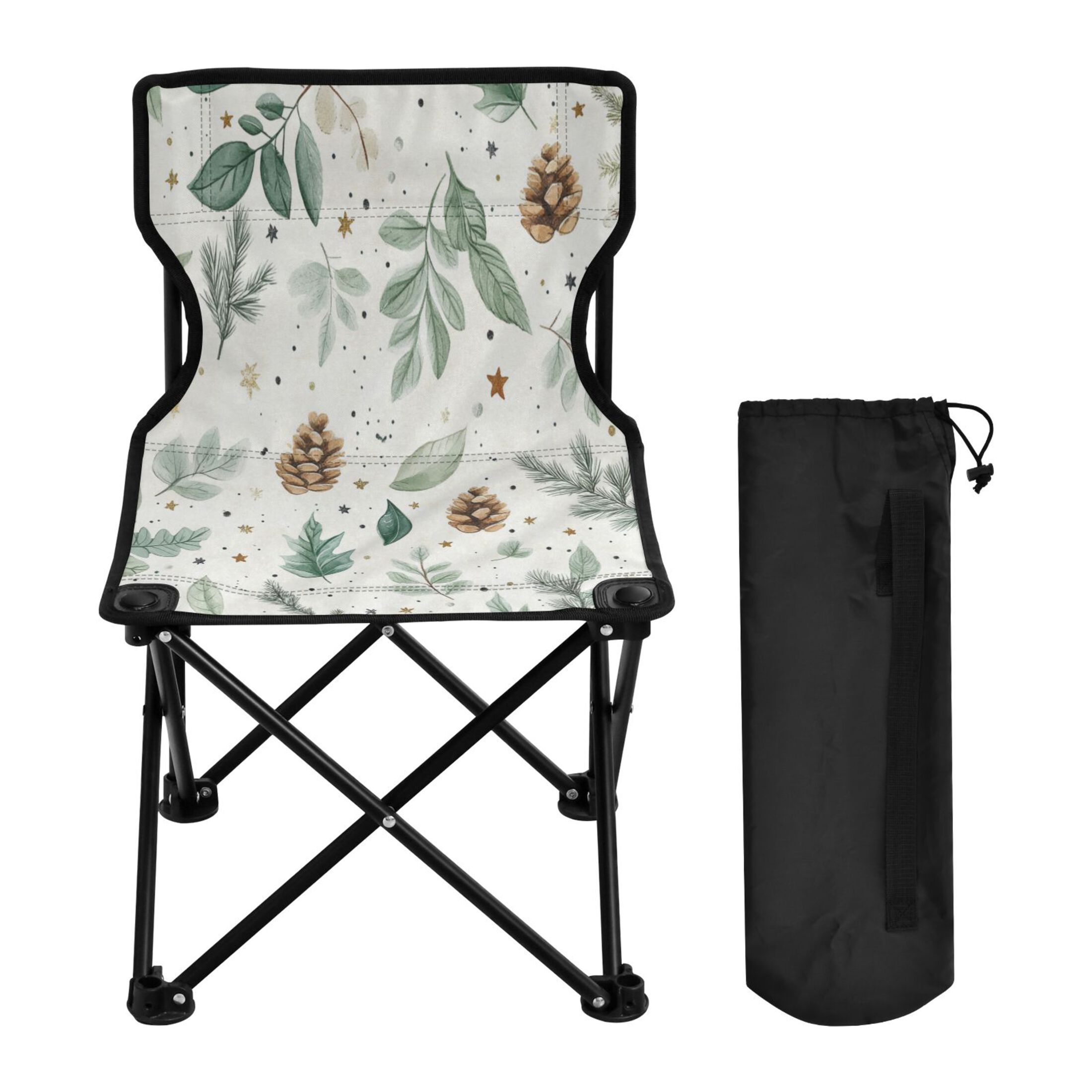 Folding Chair 220lb Capacity Green Leaves and Pine Cones Camping Chairs ...