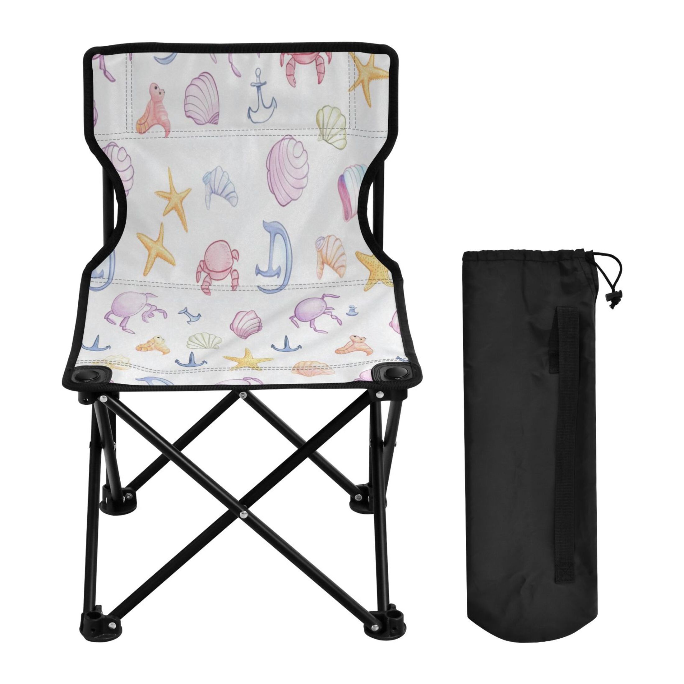 Folding Chair 220lb Capacity Pastel Seashells Crabs and Starfish ...