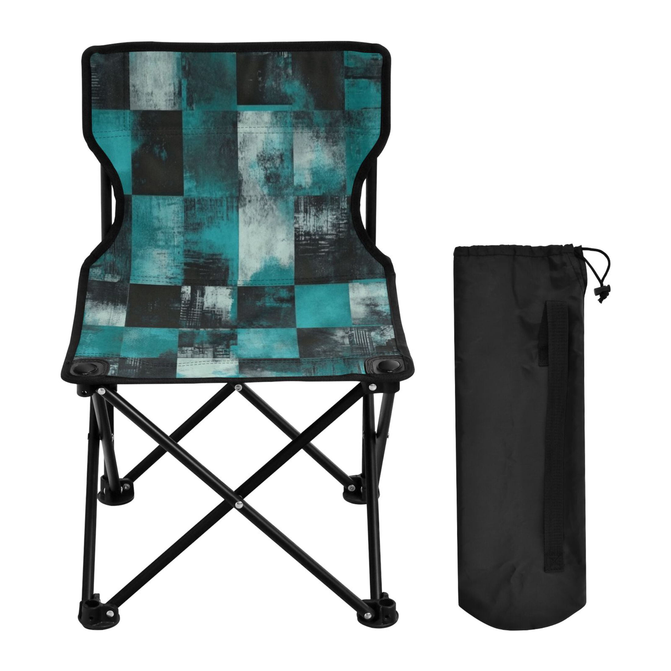 Folding Chair 220lb Capacity Teal and Black Squares Camping Chairs for ...