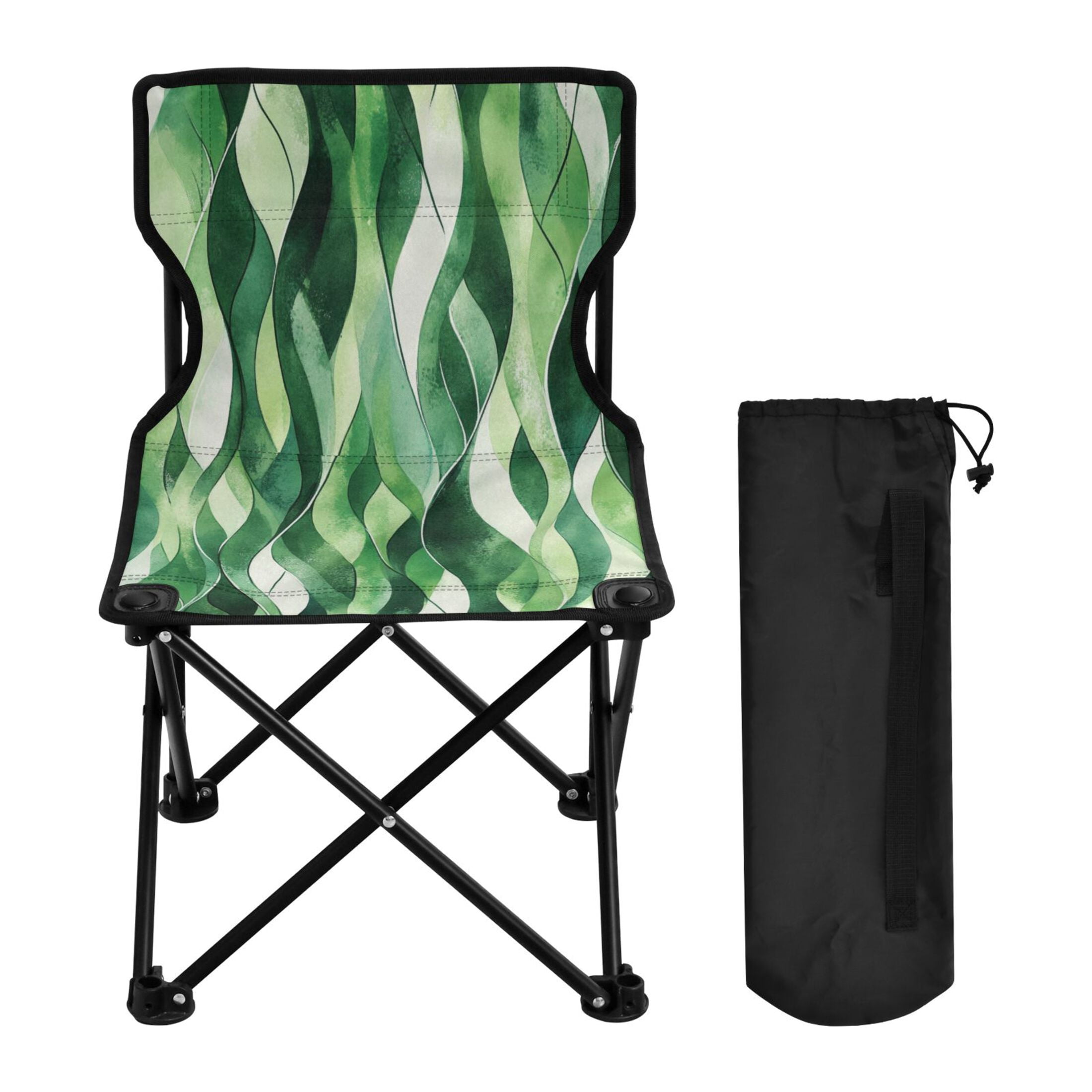 Folding Chair 220lb Capacity Watercolor Green Wavy Lines Camping Chairs ...