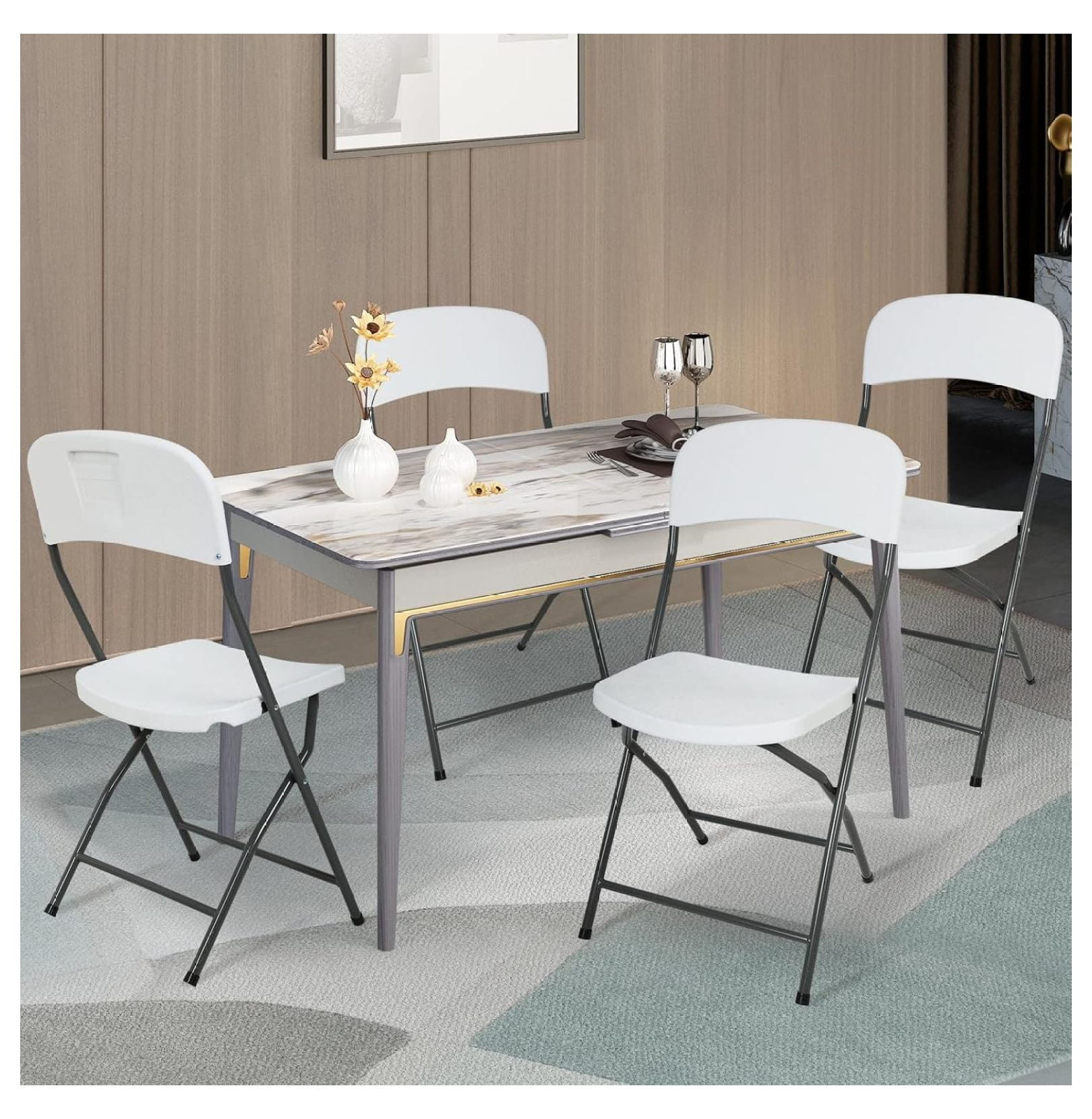 Folding Chair 4 Pack Foldable Chair Plastic Chairs-White Light Weight ...