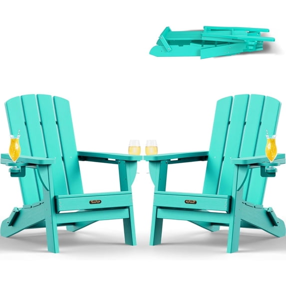 Folding Chair All-Weather Fire Pit Chairs Plastic Chairs with 2 Cup ...