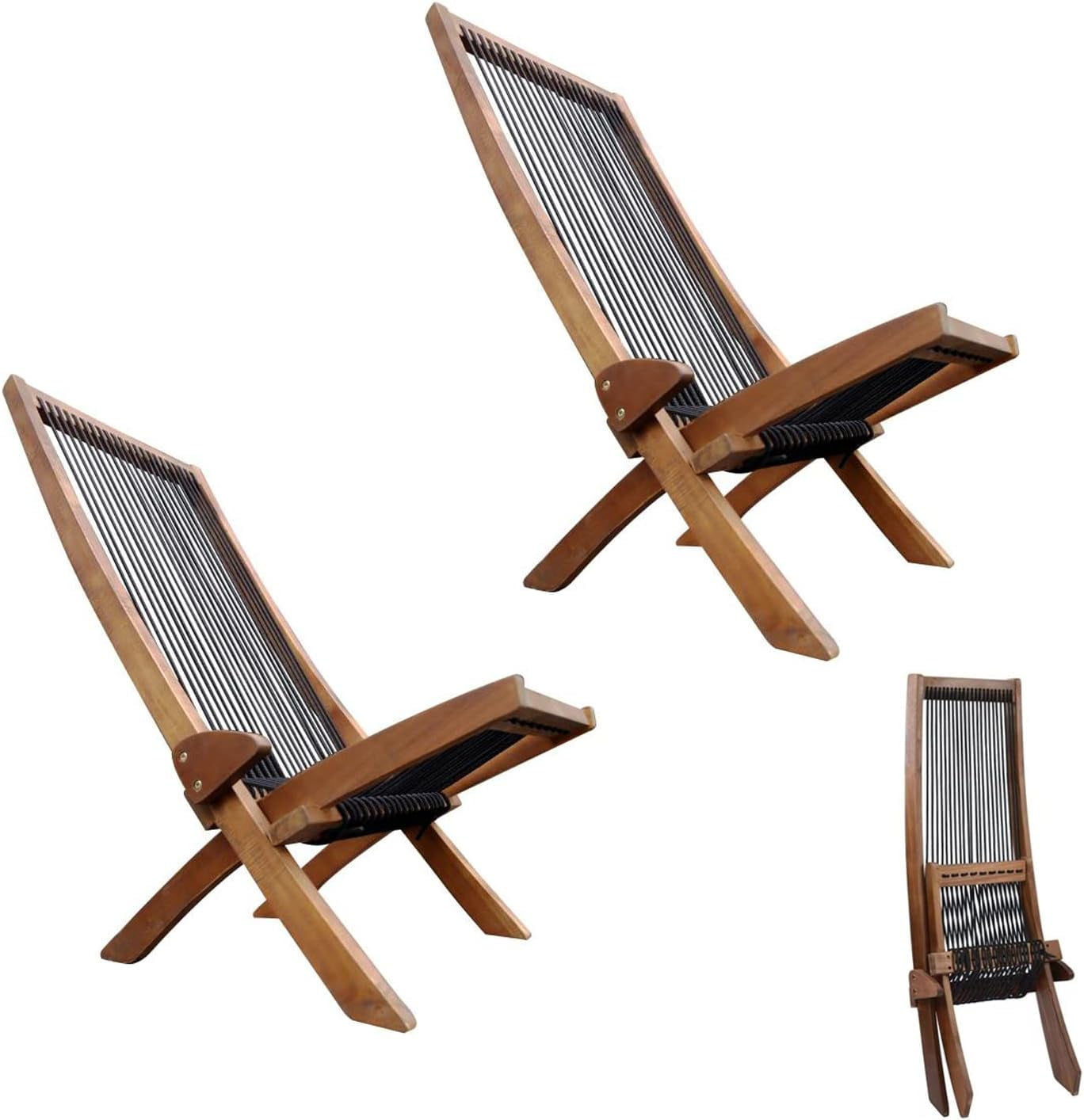 Folding Chair Foldable Low Profile Acacia Wood Lounge Chair (2Pcs ...