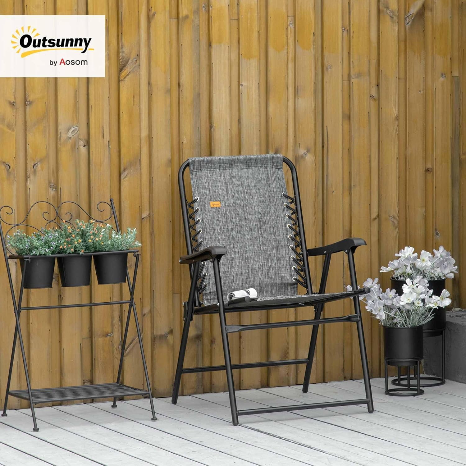 Folding Chair, Outdoor Bungee Sling Chair w/Armrests, Portable Lawn ...