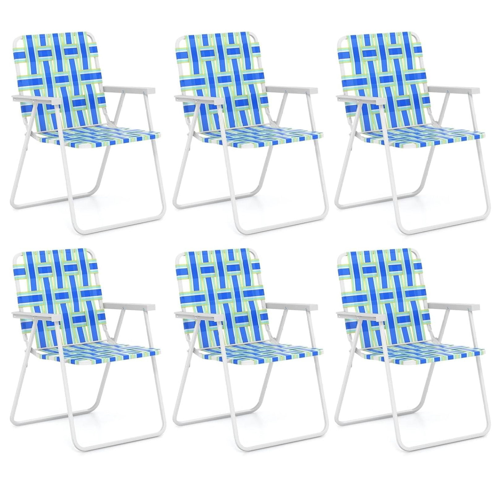 Folding Chair, Patio Lawn Chair Set with Armrest, Indoor/Outdoor 6 Pack ...