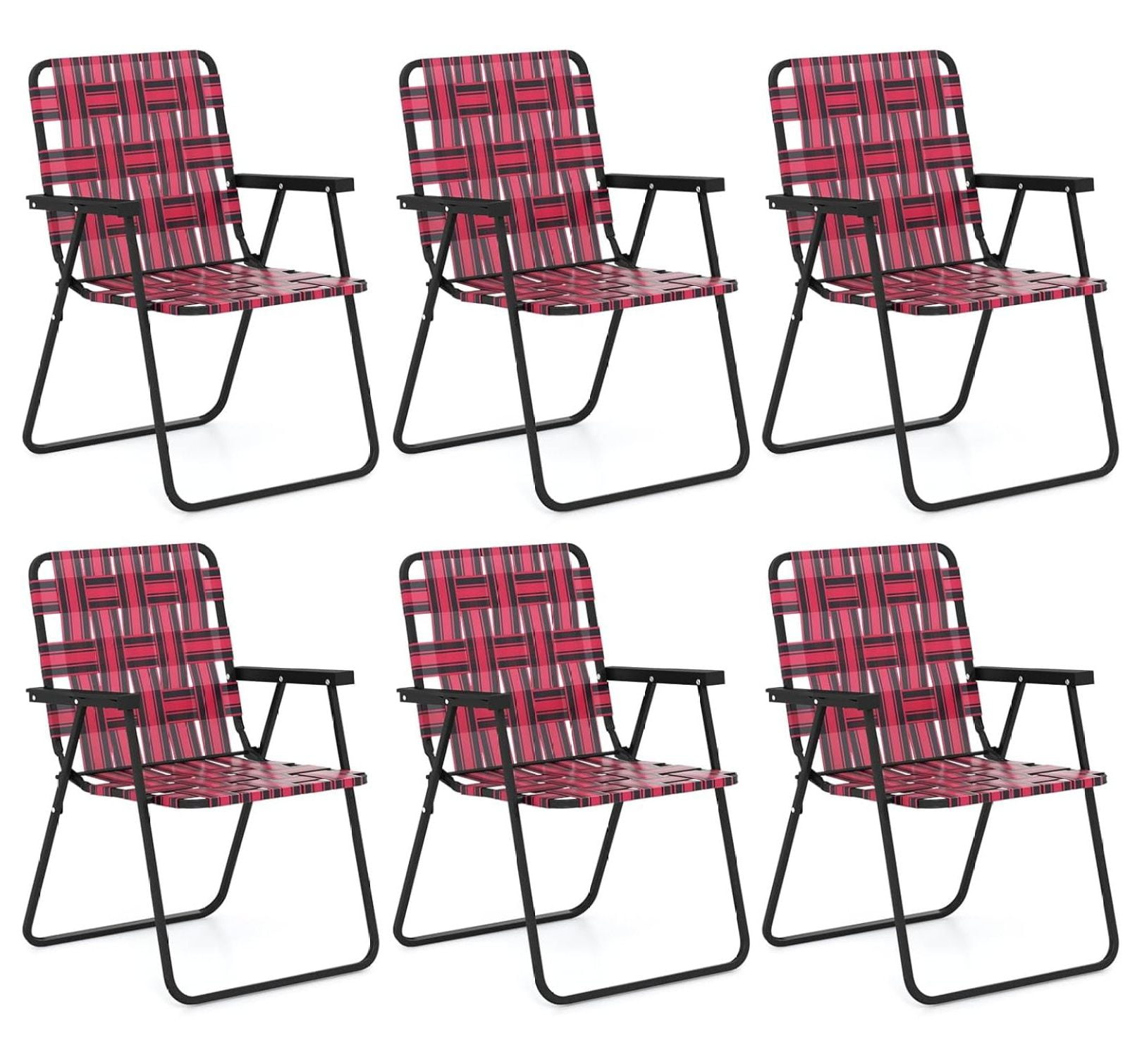 Folding Chair, Patio Lawn Chair Set with Armrest, Indoor/Outdoor 6 Pack ...
